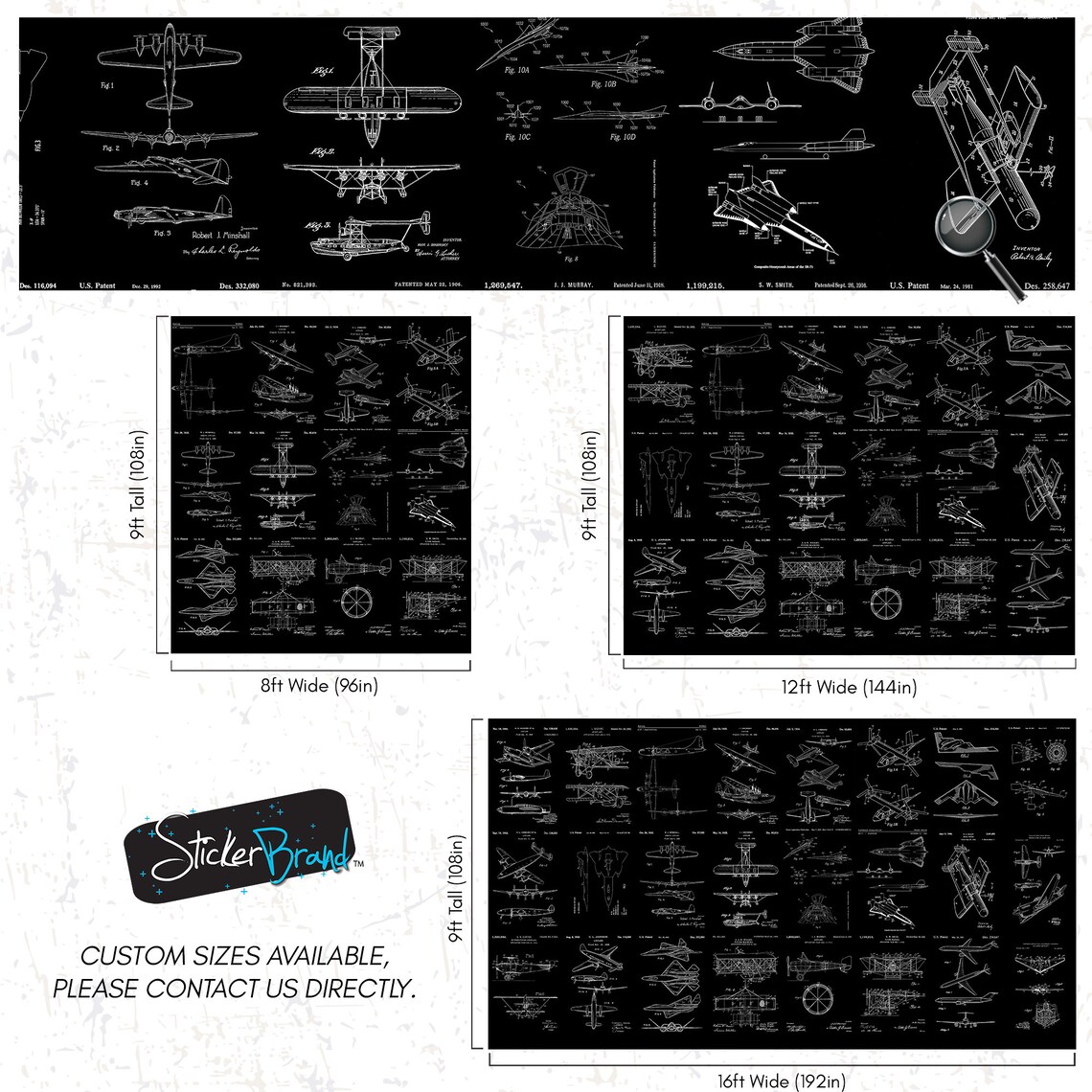 Aviation Wallpaper Mural. Featuring Military Jet and Airplane Patent ...