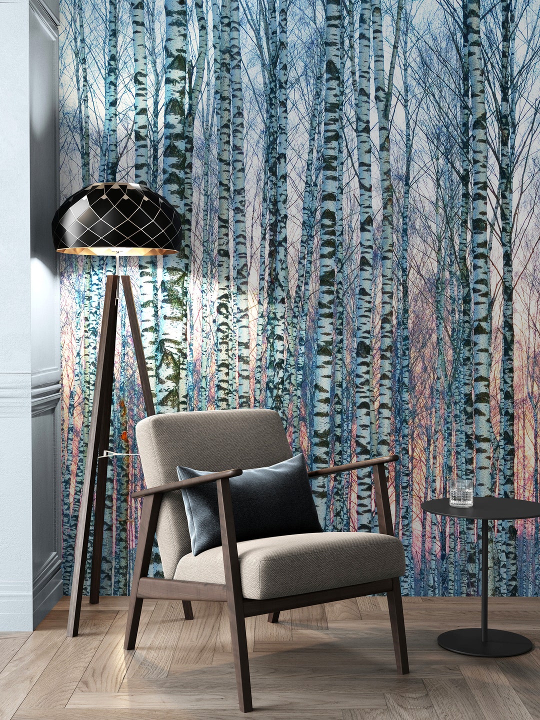 White Birch Tree Forest Wall Mural Wallpaper. Woodland Peel and Stick ...