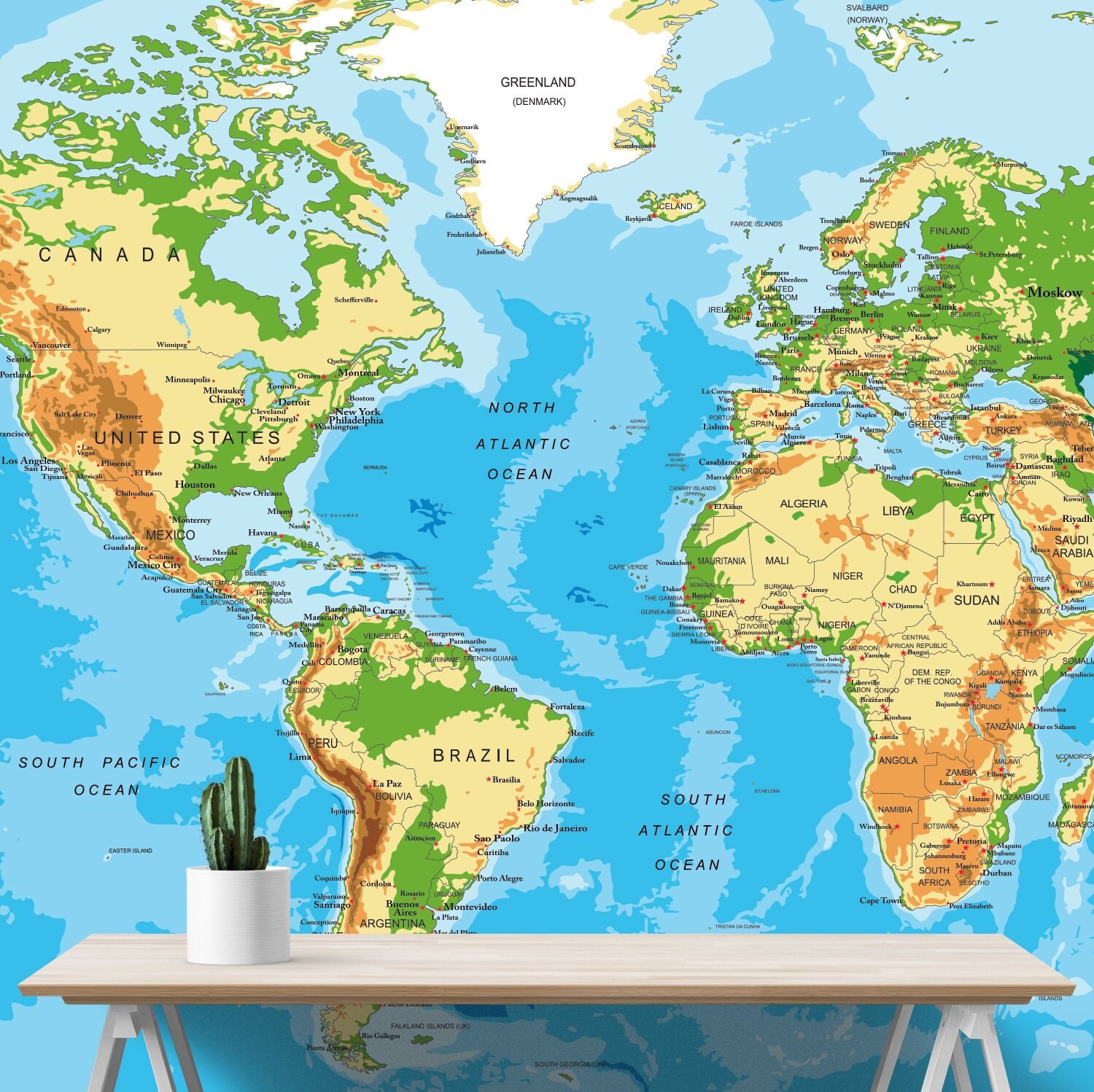 World Map Wall Mural. Study Room Wall Covering. Office Wall Art Decor ...