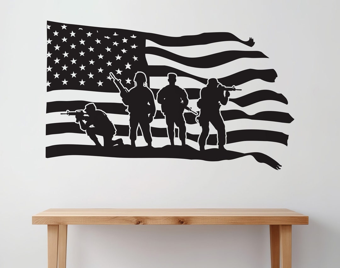 Military Wall Decal Sticker America Flag U.S. Soldier Wall Decal Sticker Veterans Gift Wall ...
