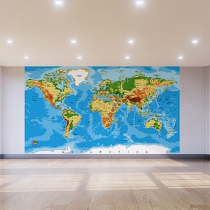 Office Wall Map Decor. World Map Wall Mural. America, Europe, Asia ...