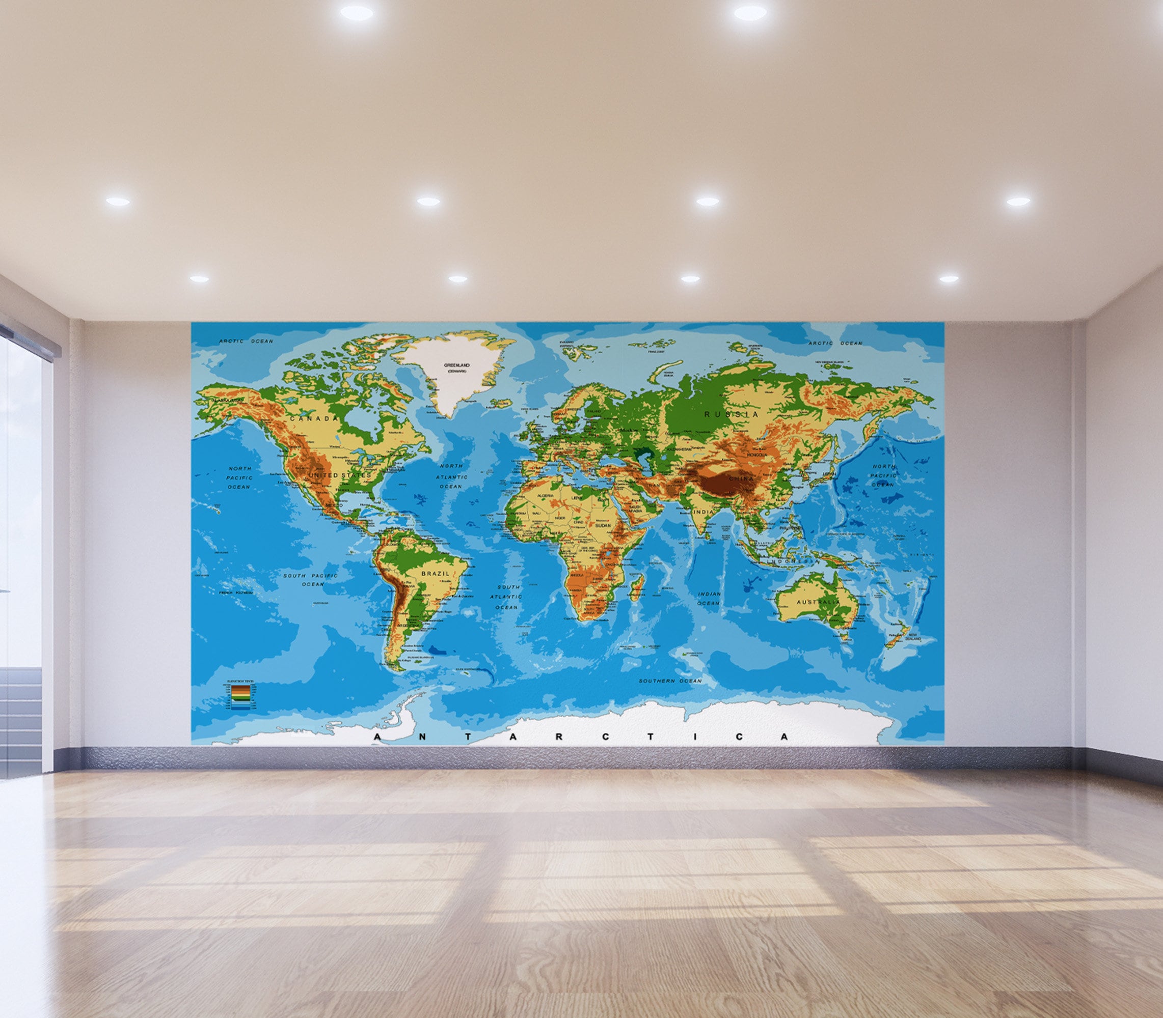 World Map Wall Mural. Study Room Wall Covering. Office Wall Art Decor ...