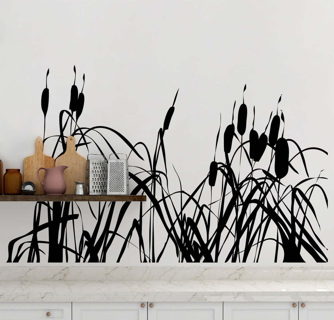 Cattails Bush Plant Wall Decal Sticker. Bedroom Wall Art, Bathroom ...