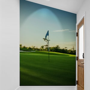 Stunning Golf Course Wallpaper Mural. Sunset Over Green With Palm Trees ...