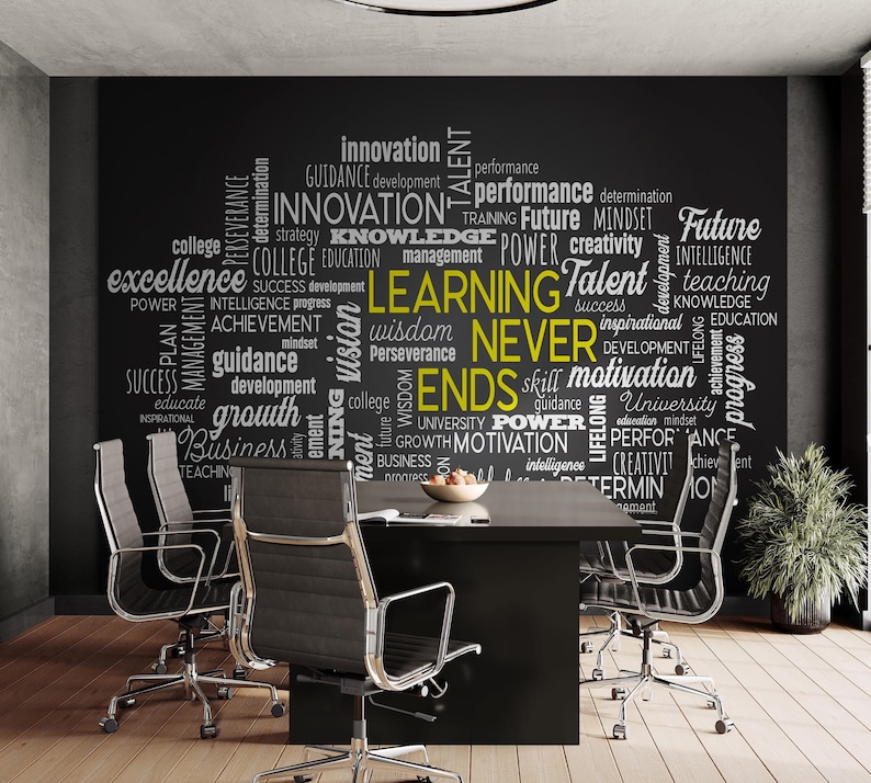 Office Wall Quote Wallpaper Mural. Learning Never Ends Motivational ...