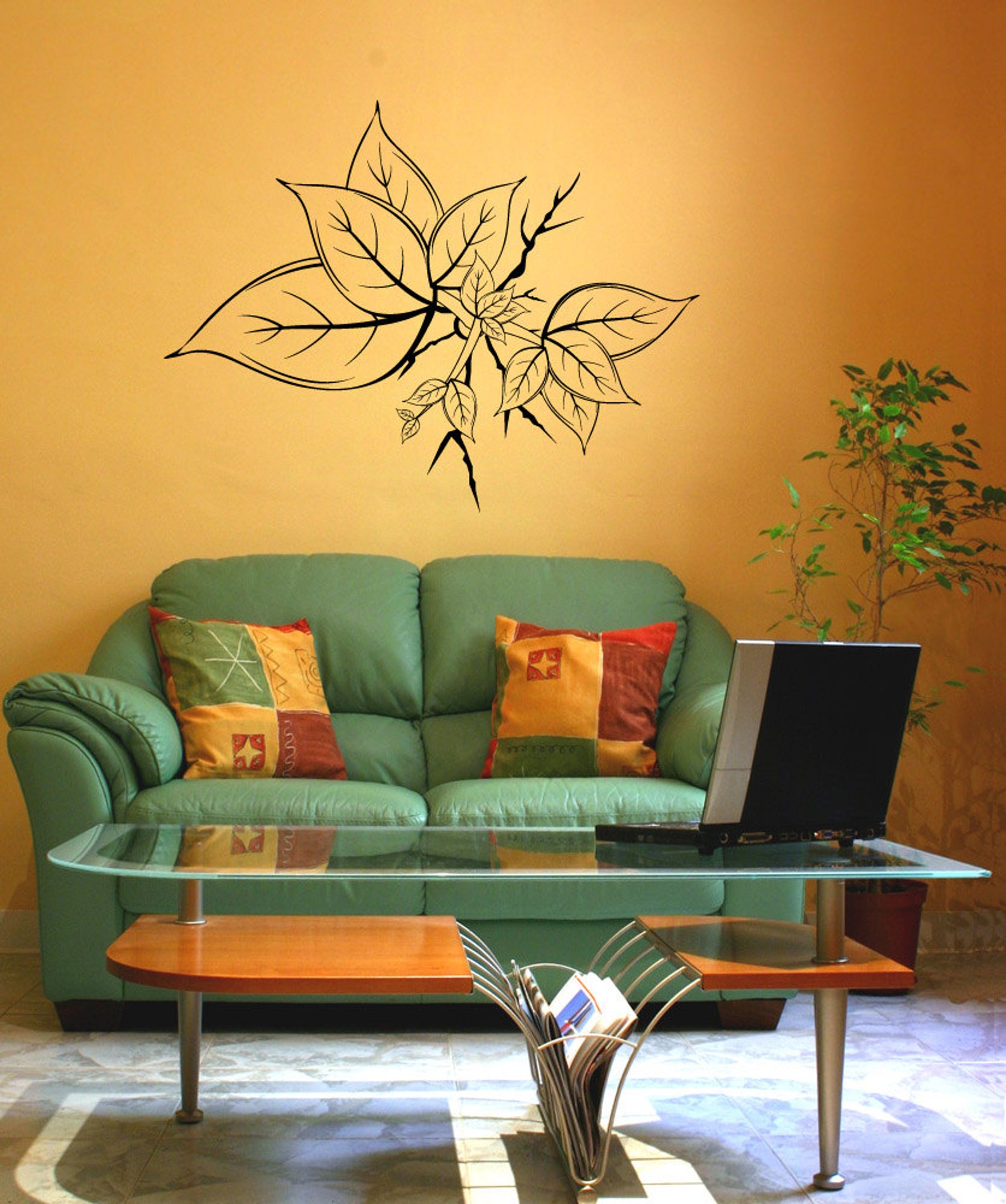 Vinyl Wall Decal Sticker Leaves Growing Out of Wall 1210m | Etsy