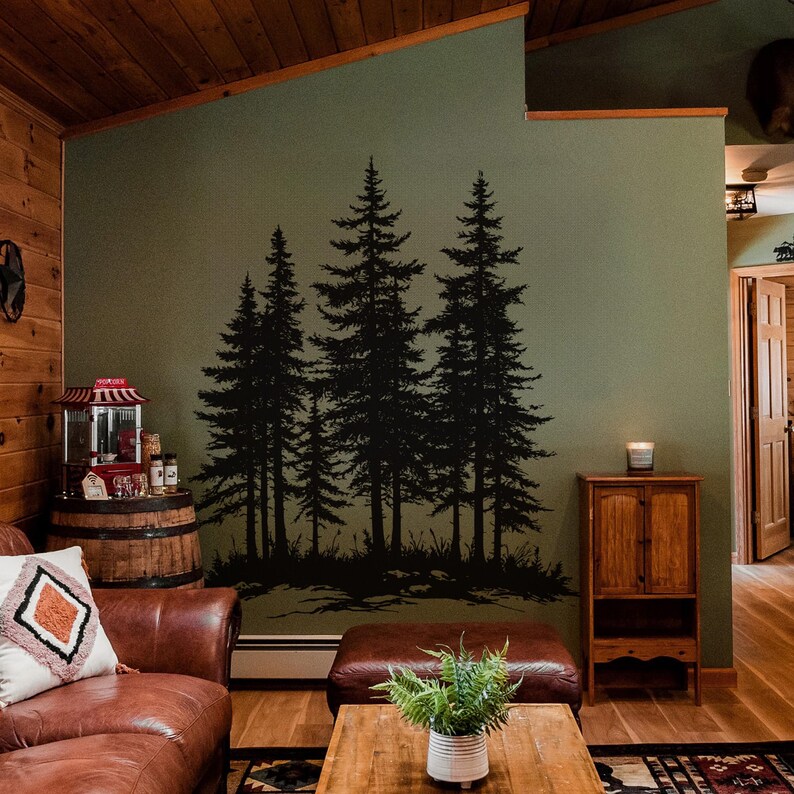 Forest Tree Wall Decal Sticker. Large Pine Tree Nature Vinyl Mural for ...
