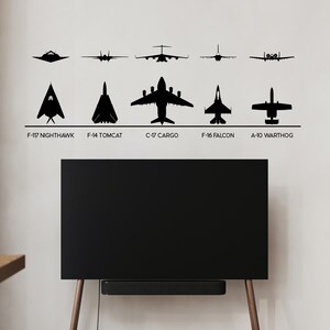 F-117, F-14, F-16, C-17, A-10 Military Fighter Jets Wall Decal Stickers ...