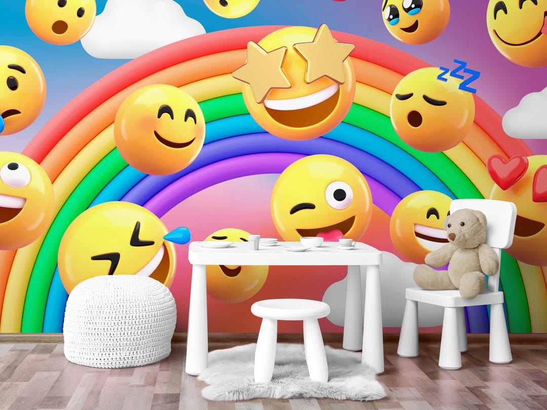 Kid's Room Wallpaper Peel and Stick Wall Mural. Fun Emoticon Smiling ...