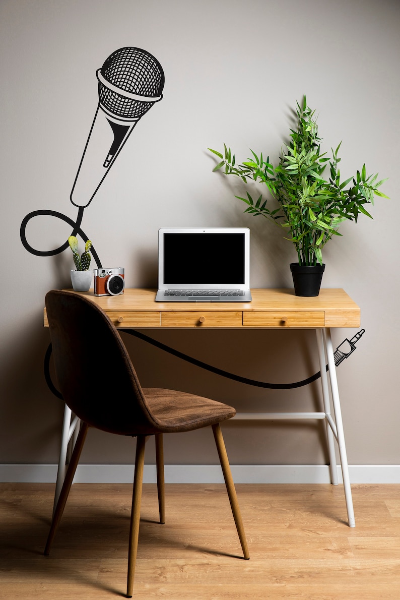 Microphone Wall Decal. Mic With Cord Wall Sticker Bedroom | Etsy