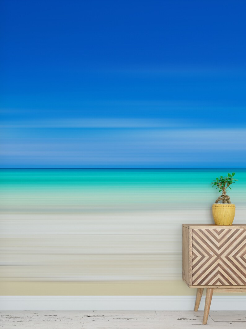 Tropical Beach Wall Mural. Abstract Blur View of Coastline Peel and ...