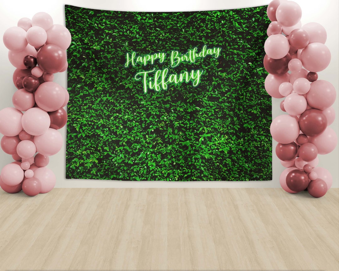Birthday Sign Backdrop Custom Neon Name Grass Backdrop Birthday Party ...