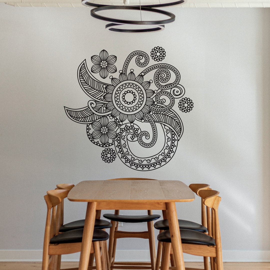 Floral Henna Wall Decal Sticker. Dinning Room Wall Art. Living Room ...