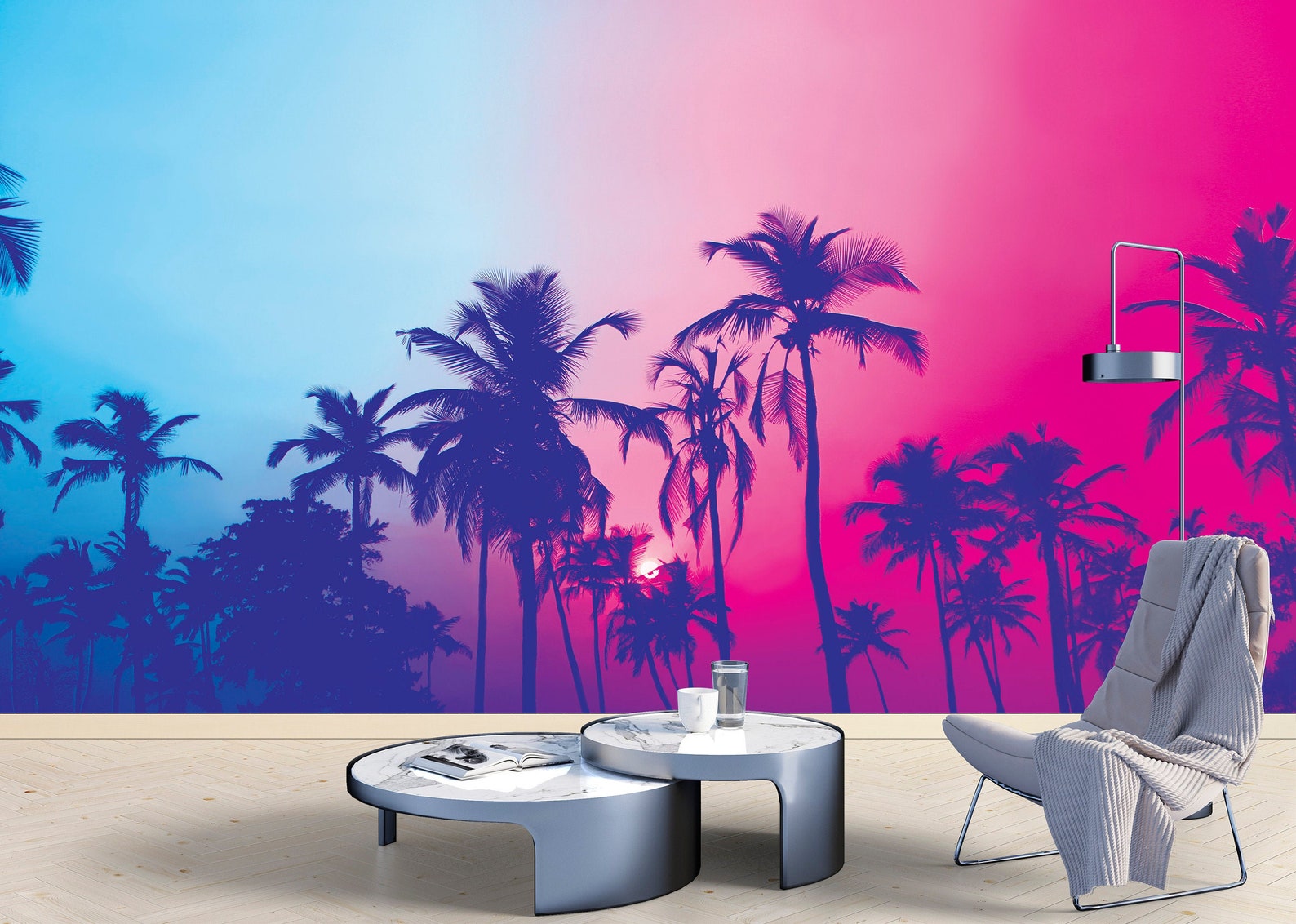 Miami Tropical Palm Tree Vice Color Wall Mural. Bright Miami | Etsy