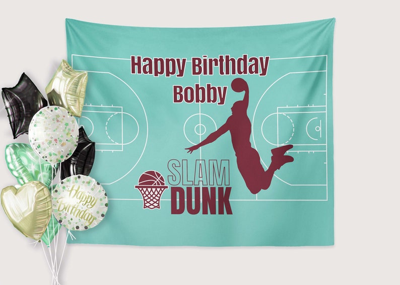 Basketball Birthday Party Backdrop Banner Basketball Birthday Party ...