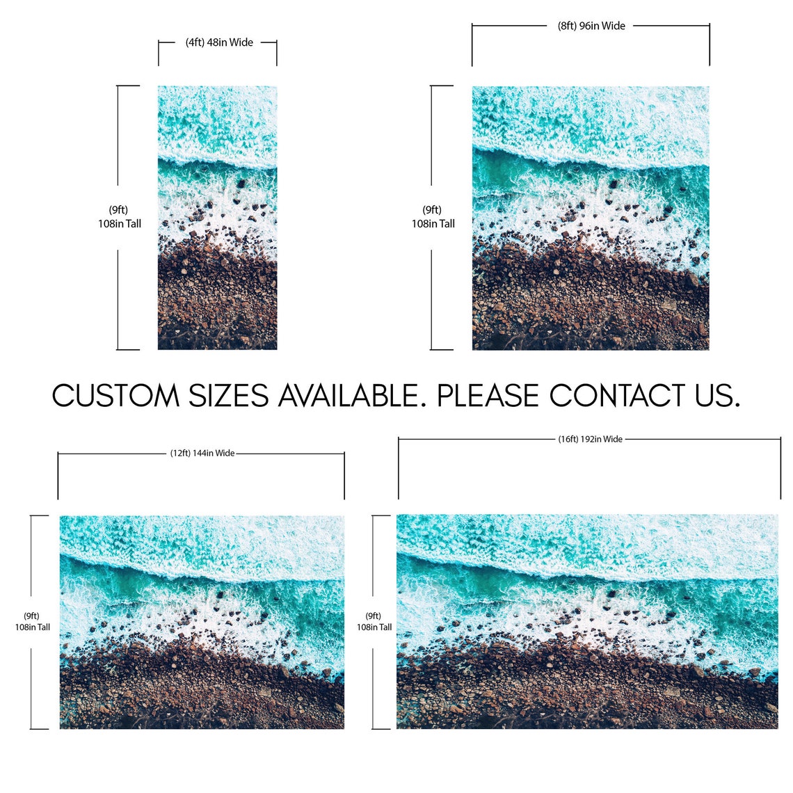 Tropical Beach Wallpaper. Coastal Rocky Beach Wall Mural. Bright Aqua ...