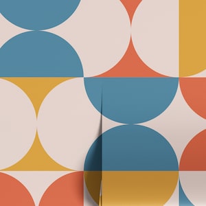 Circle Geometric Wallpaper Peel and Stick Mural. Groovy Shape Patterns ...