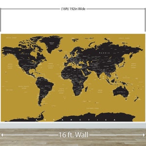 Large (gold) World Map Wall Mural. Wall Covering. Simple Peel and Stick ...