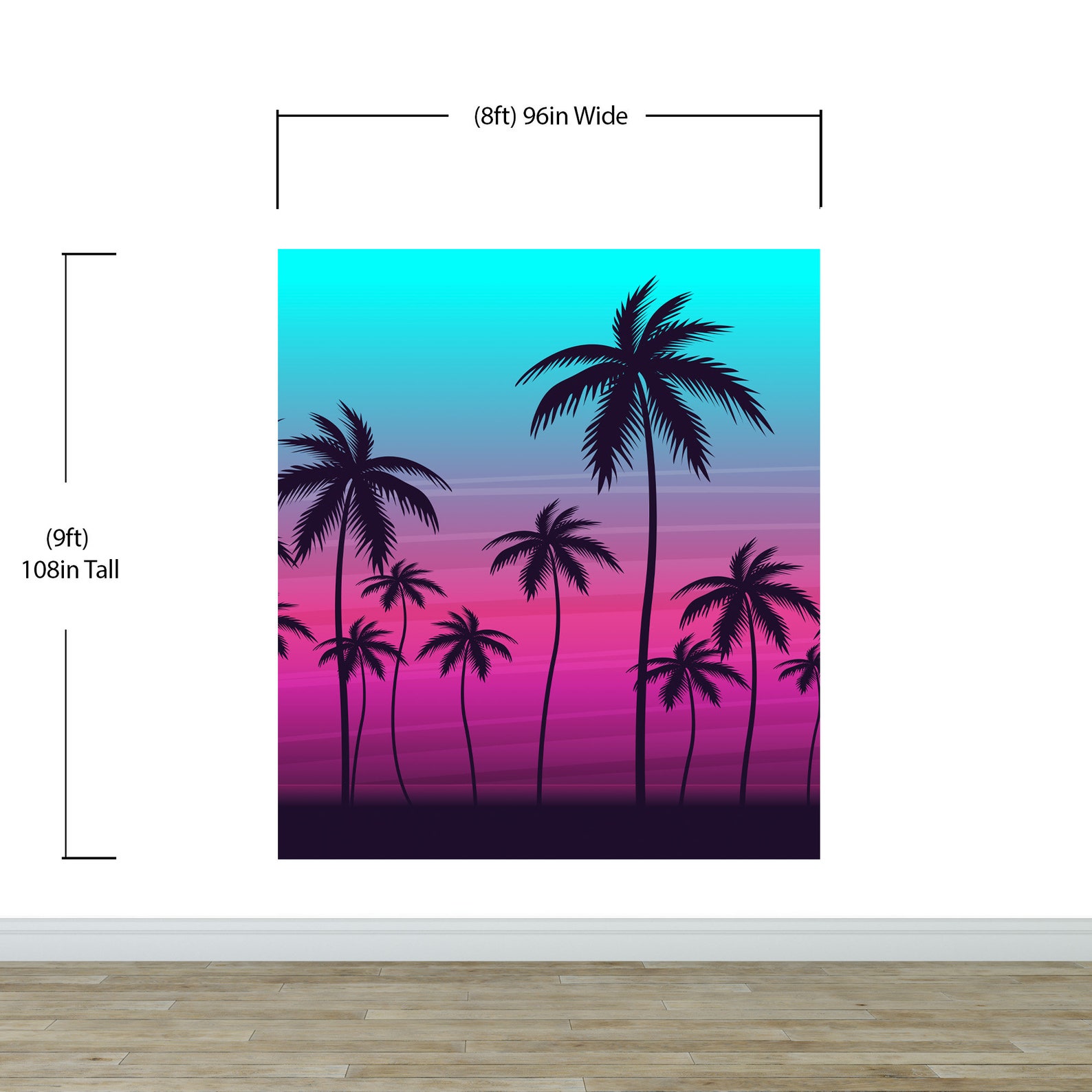 Miami Tropical Palm Tree Illustration Vice Color Sunset Wall - Etsy