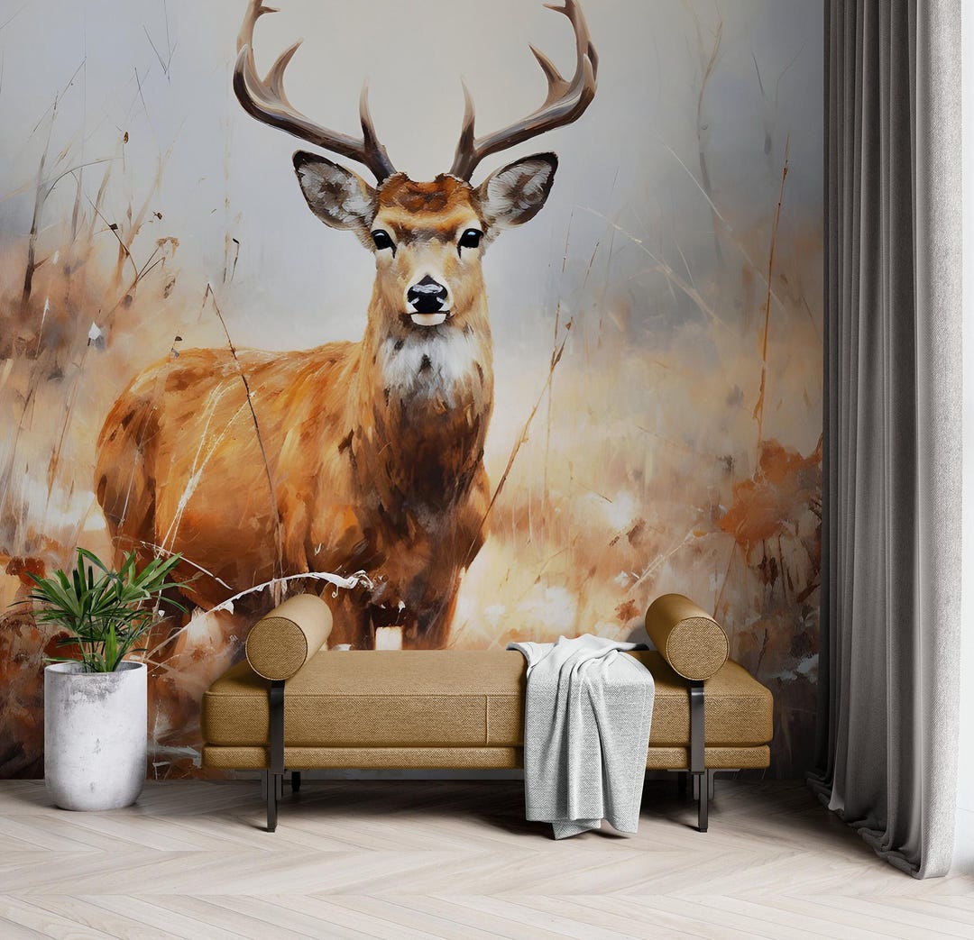 Rustic Deer in Woods Wallpaper Mural – Peel and Stick Wallpaper ...
