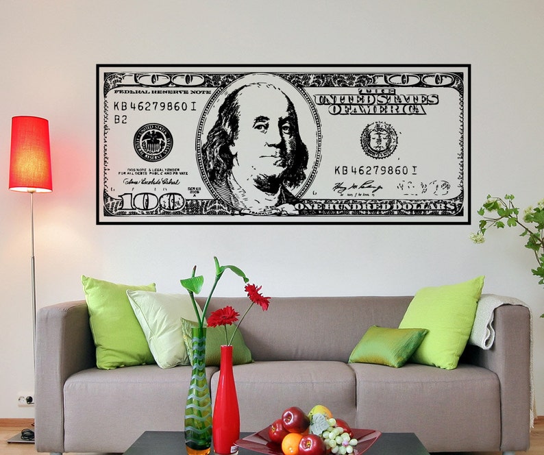 Big 100 Dollar Bill Wall Decal Sticker. Benjamins. Office / Game Room ...