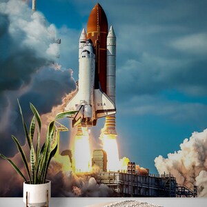 Space Shuttle Launch Wallpaper Mural. Kid’s Room Wall Decor, Space ...