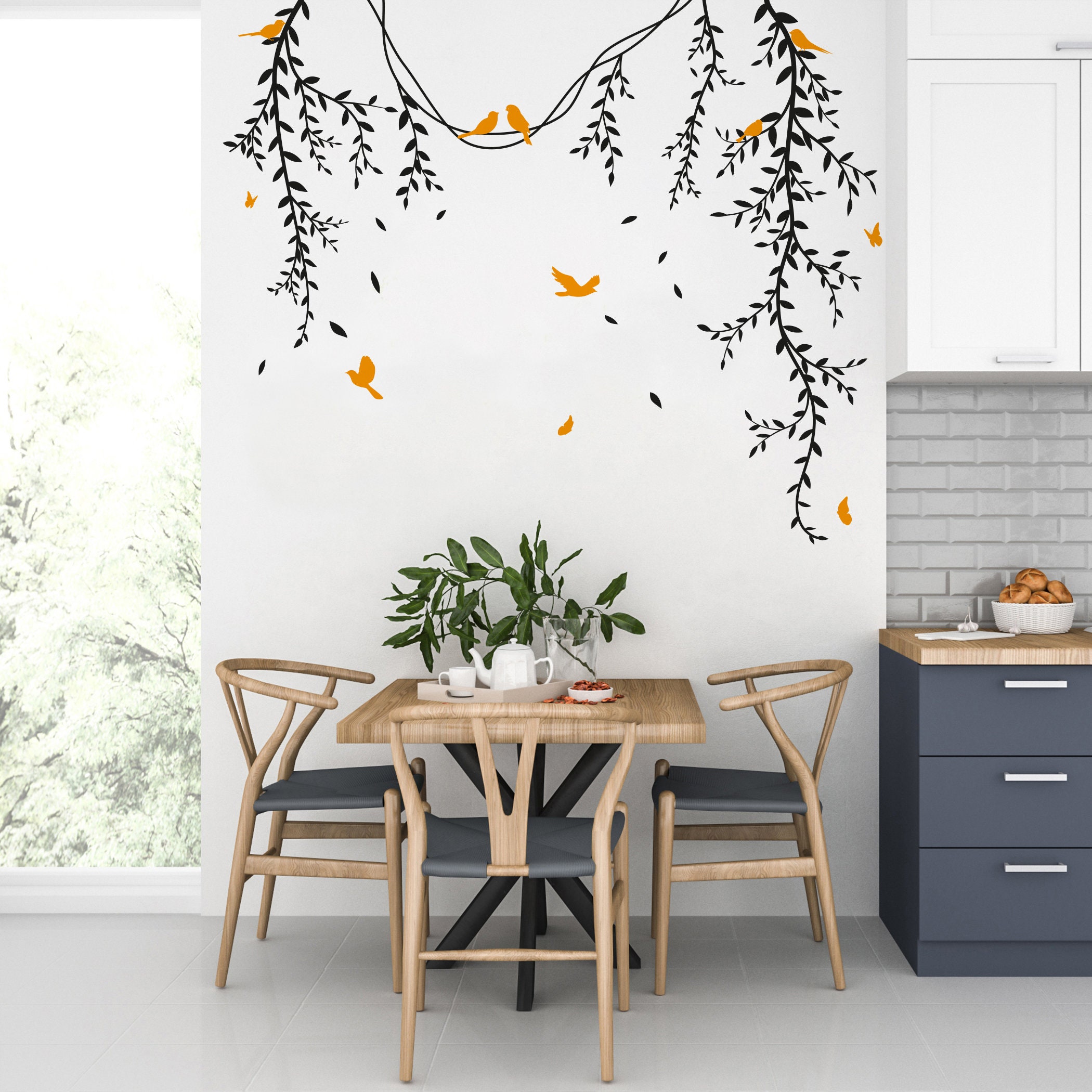 Birds and Butterflies on Vines Vinyl Wall Decal. 6258 | Etsy