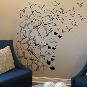 Flying Library Books Wall Decal. Fantasy Room Decor for Book Lovers ...