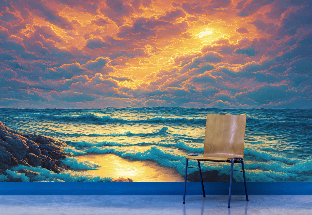 Sunset Ocean Wallpaper Scenery Coastal Peel and Stick Wallpaper Bedroom ...