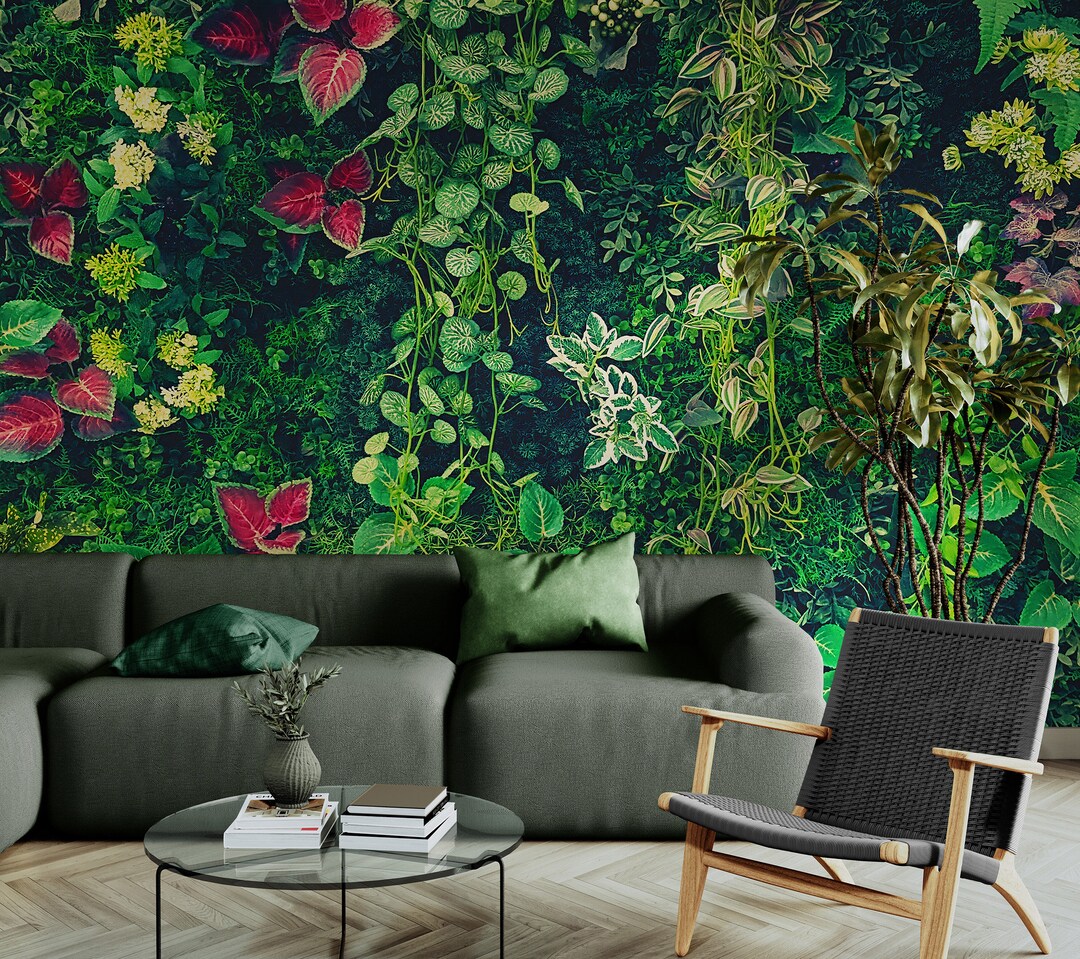 Greenery Jungle Bush Wallpaper Mural. Tropical Leaves Wallpaper ...