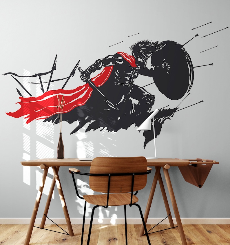 Spartan in Battle Wall Decal Roman Time Theme Decor. Greek, Greece ...