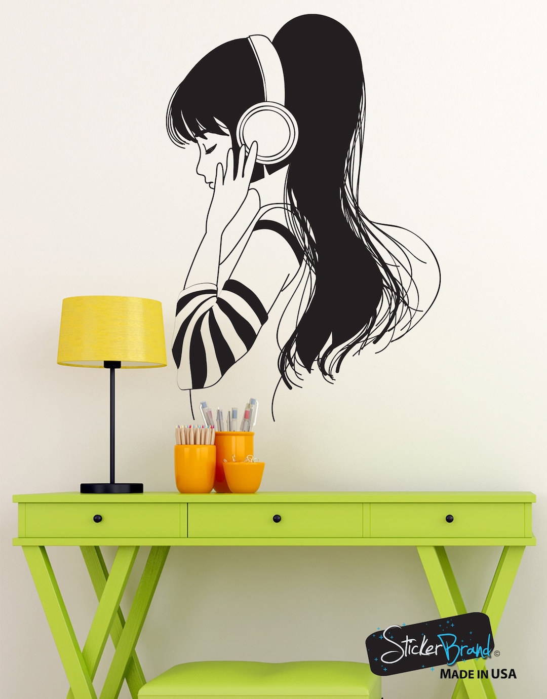 Girl With Headphones on Music Listener Vinyl Wall Art Decal Sticker. # ...