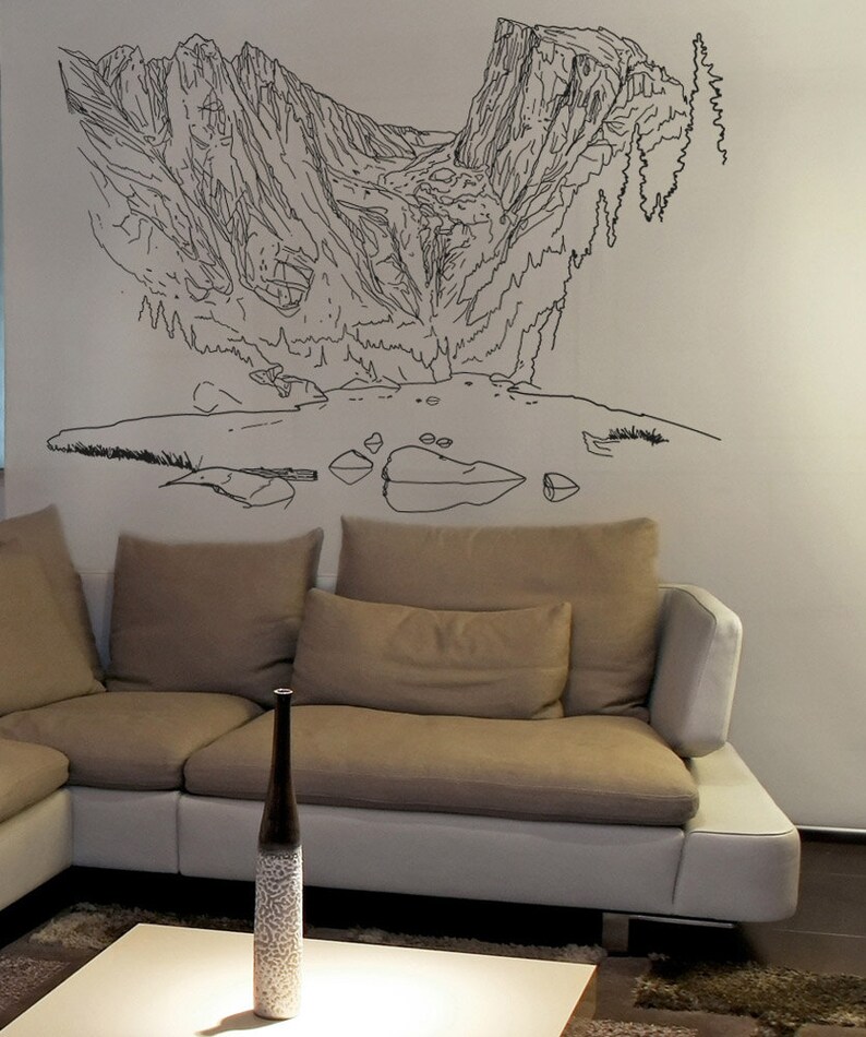 Vinyl Wall Decal Sticker Lake Scene Line Art 5269m | Etsy