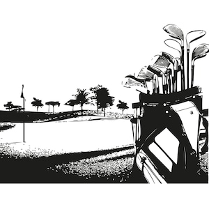 Golf Course View Wall Decal Sticker. (black Color) Golf Clubs. Office ...