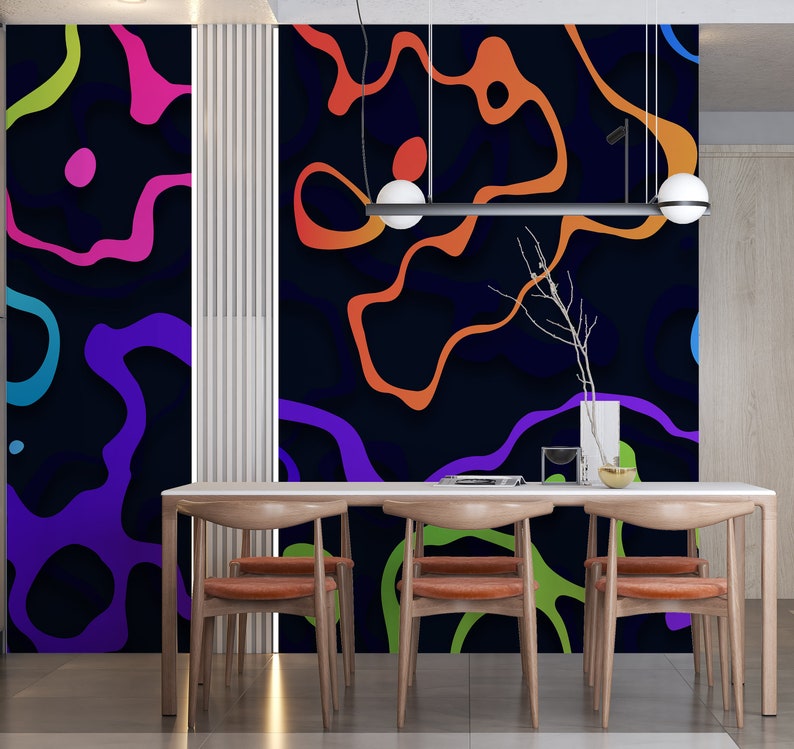 Colorful Abstract Fluid Lines Wallpaper. Modern Liquid Home Design ...