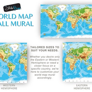 World Map Wall Mural. Study Room Wall Covering. Office Wall Art Decor ...