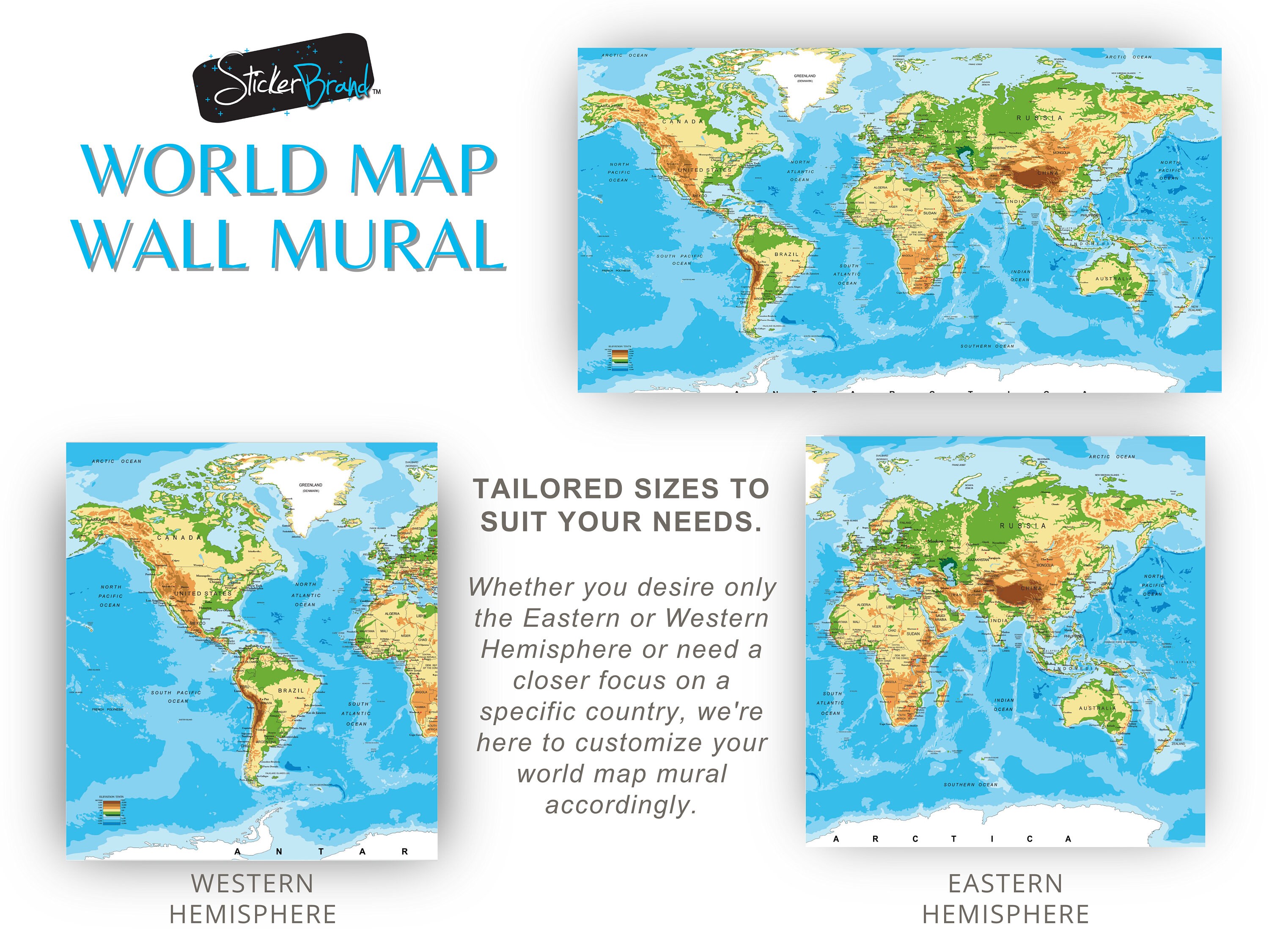World Map Wall Mural. Study Room Wall Covering. Office Wall Art Decor ...