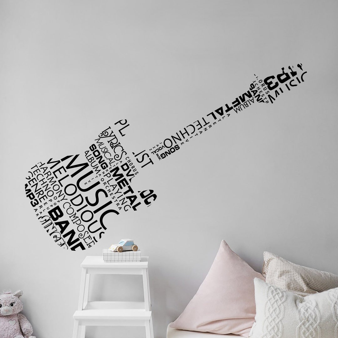 Vinyl Wall Decal Sticker Music Words Guitar. Guitar Room Wall Art ...