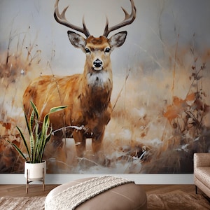 Rustic Deer in Woods Wallpaper Mural Peel and Stick Wallpaper. Country ...