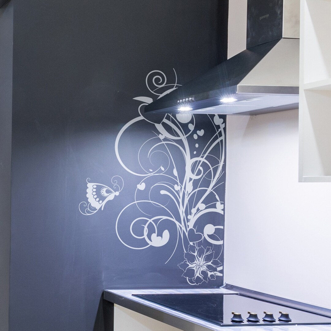 Swirly Flower Wall Decal. Butterfly Wall Art Decor / Nature Inspired ...