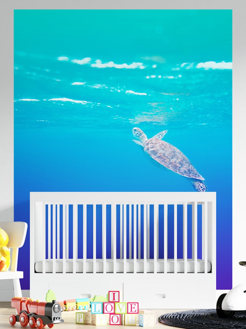 Underwater Wallpaper Sea Turtle, Pastel Color Sea Life Blue Ocean ...