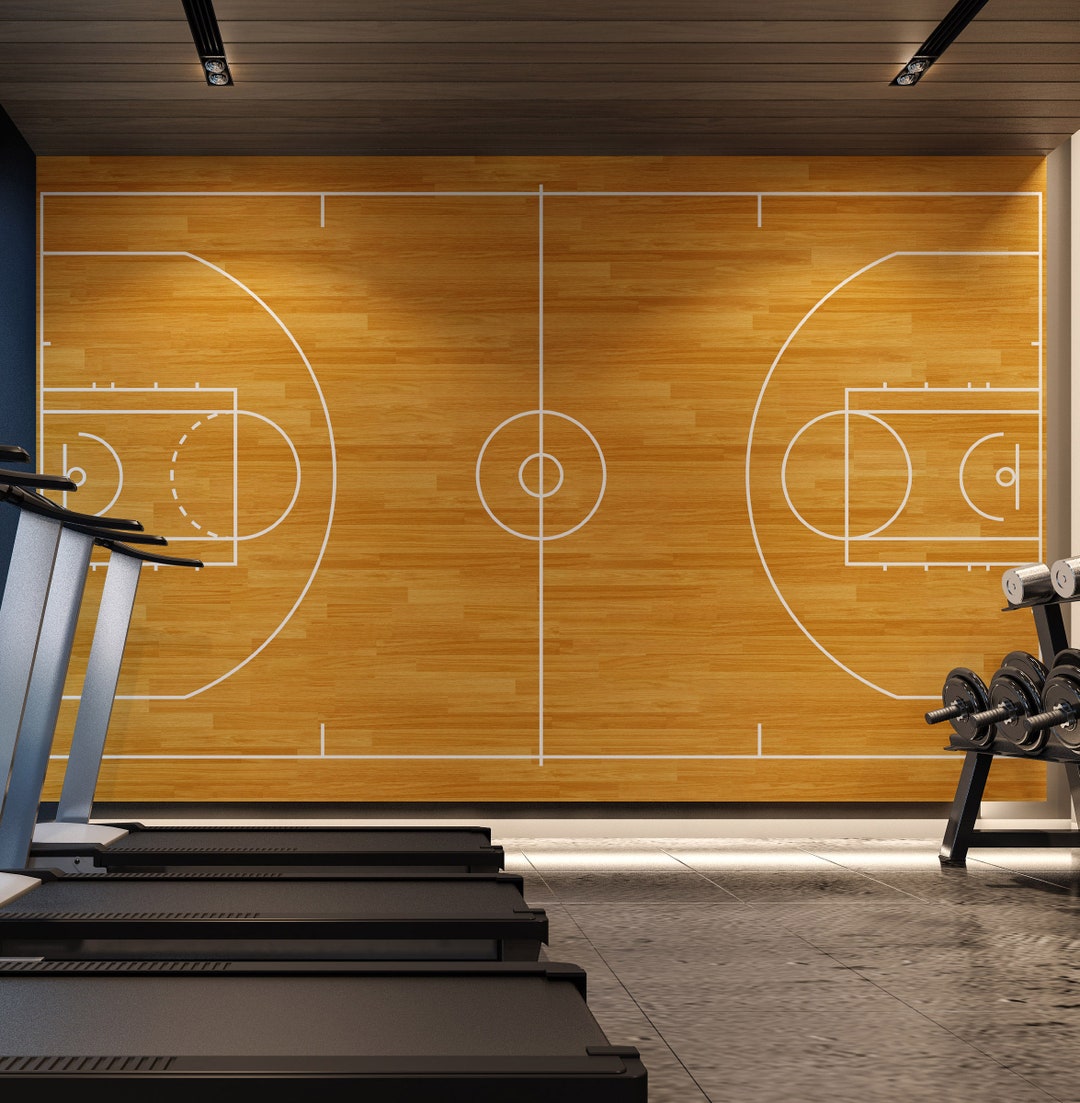 Basketball Court Wallpaper Basketball Hardwood Wall Mural Basketball ...