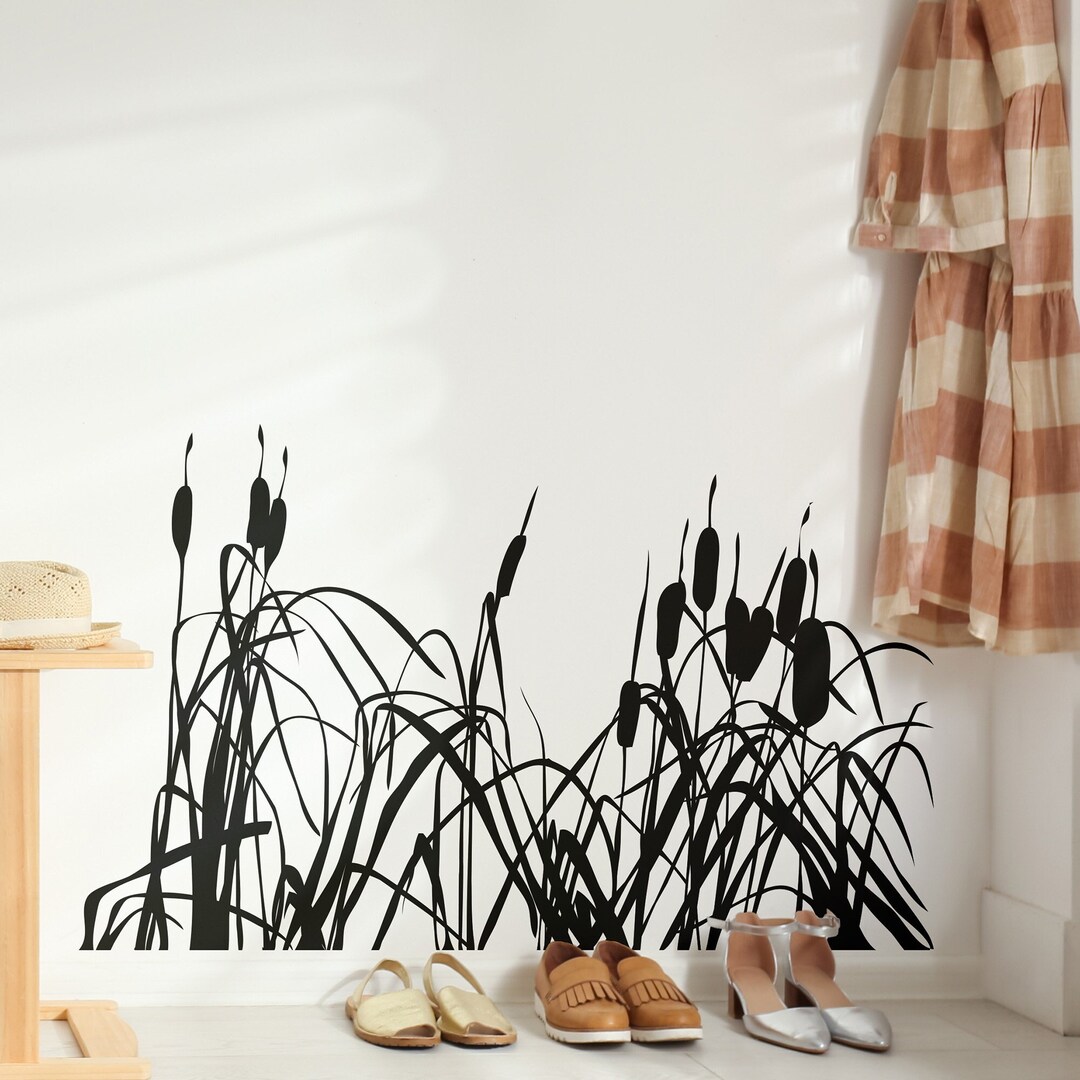 Wall Decal Sticker Cattails Bush. Plant Wall Decal. Grass Wall Sticker ...