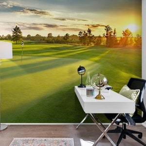 Golf Course Wallpaper Mural. Sunset Over Golf Course Mural. Peel and ...