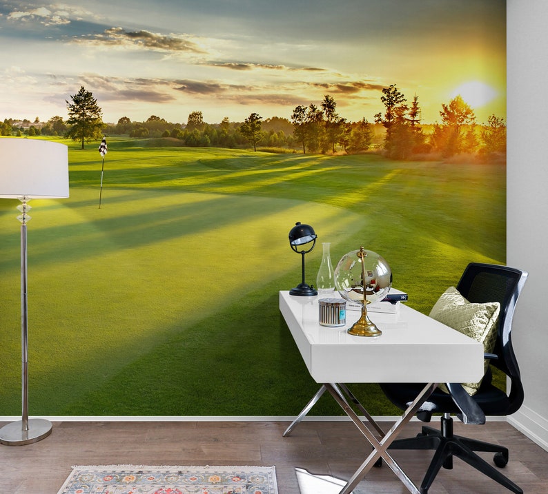 Golf Course Wallpaper Mural. Sunset Over Golf Course Mural. Peel and ...