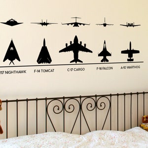 F-117, F-14, F-16, C-17, A-10 Military Fighter Jets Wall Decal Stickers ...