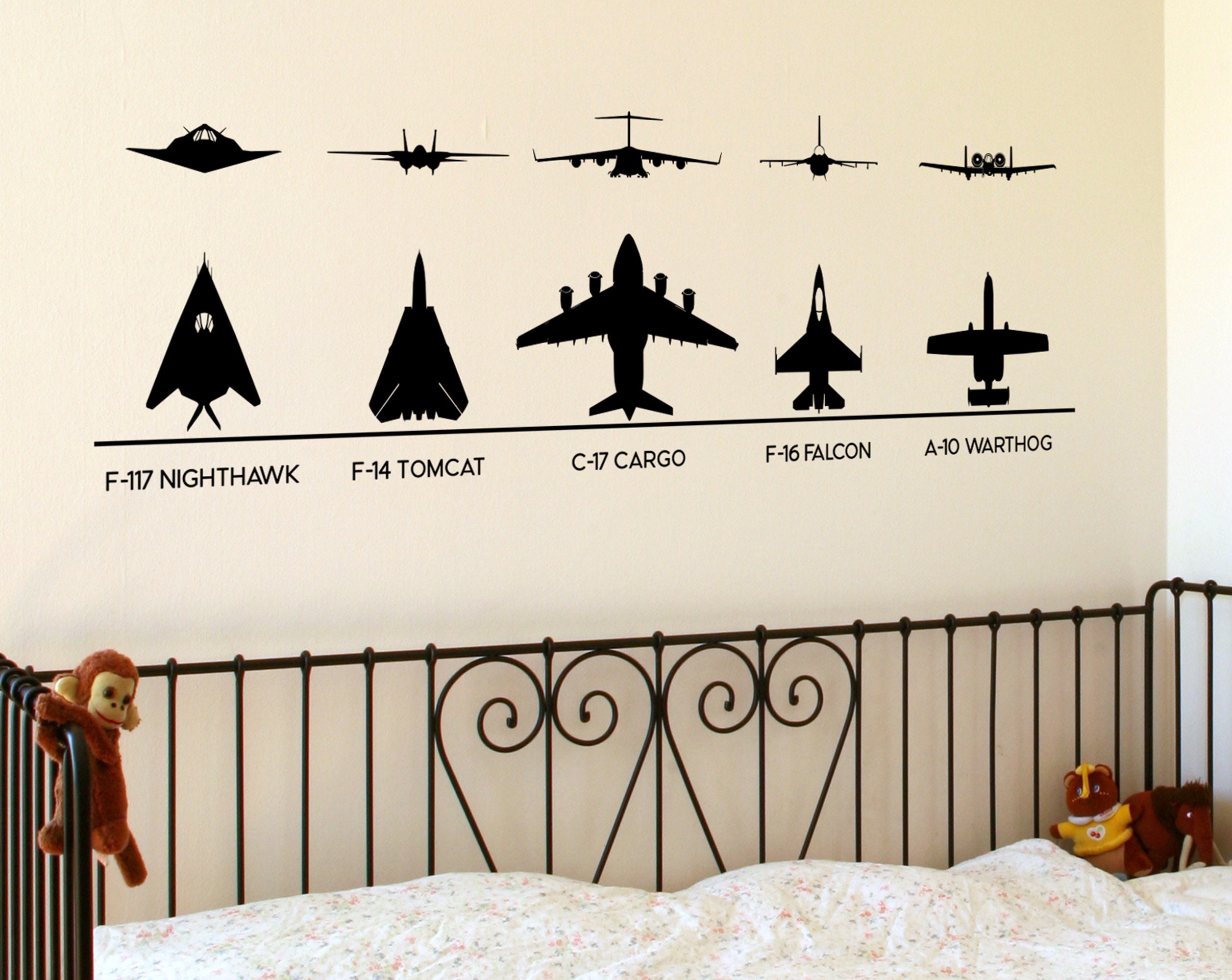 F-117, F-14, F-16, C-17, A-10 Military Fighter Jets Wall Decal Stickers ...