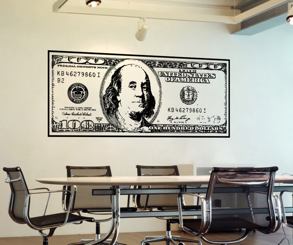 Big 100 Dollar Bill Wall Decal Sticker. Benjamins. Office / Game Room ...