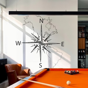 Map Compass Vehicle Decal. Nautical Wall Decal. World Map Theme Decor ...