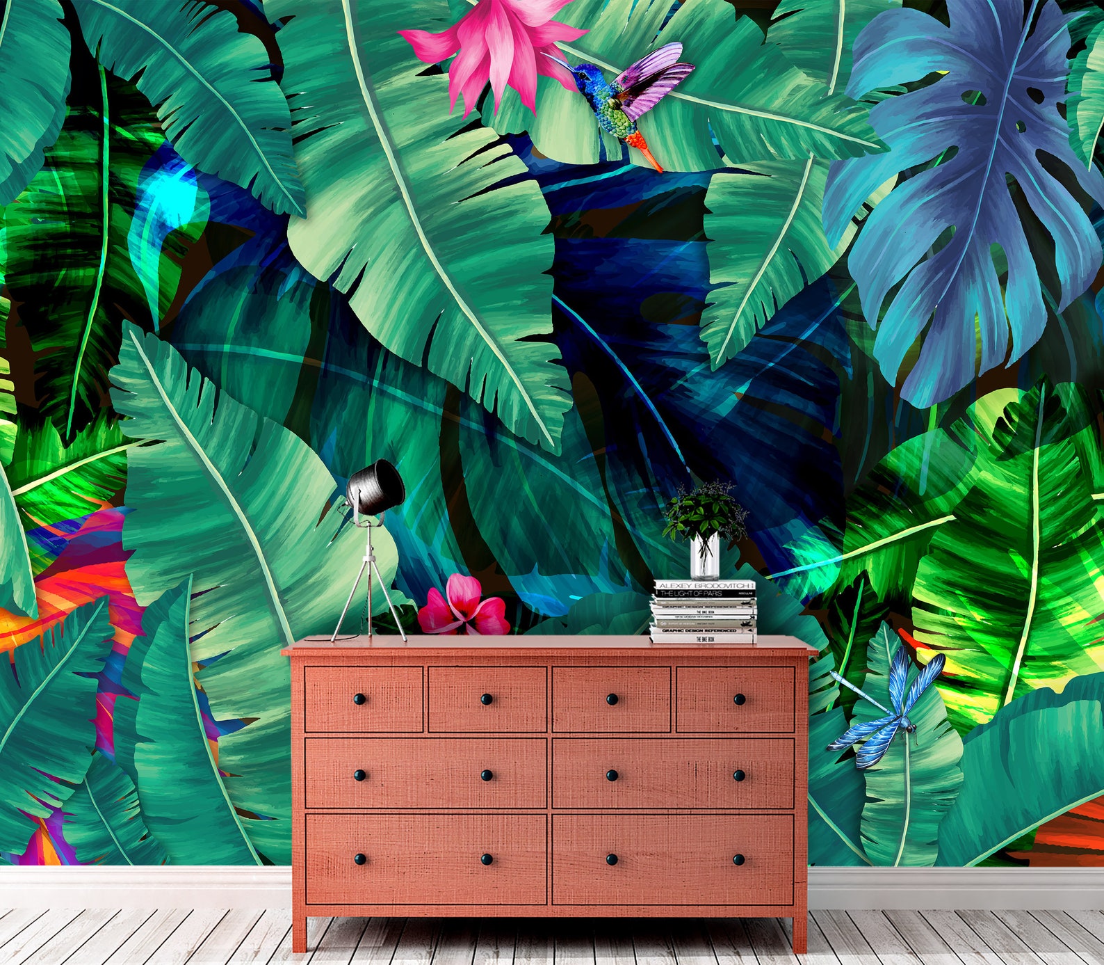 Tropical Wallpaper Peel and Stick Nature Leaves in a Dark - Etsy